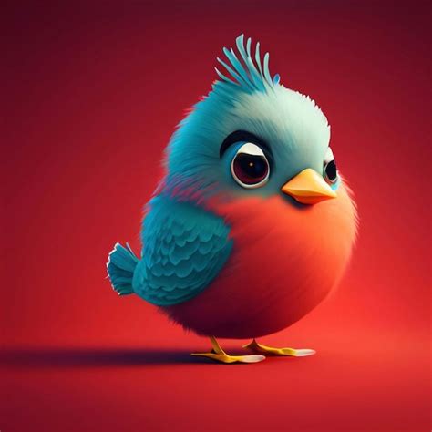 Premium Photo Cute Colorful Bird On A Red Background Generative Ai