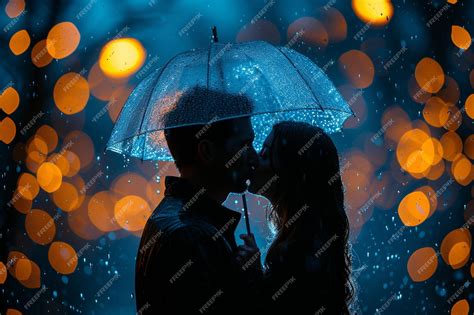 Premium Photo The Loving Couple Kissing In The Rain On A Turquoise