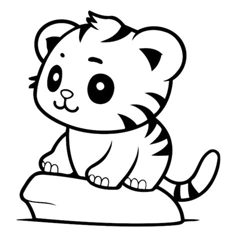 Premium Vector Cute Cartoon Tiger Sitting On A Stone Vector