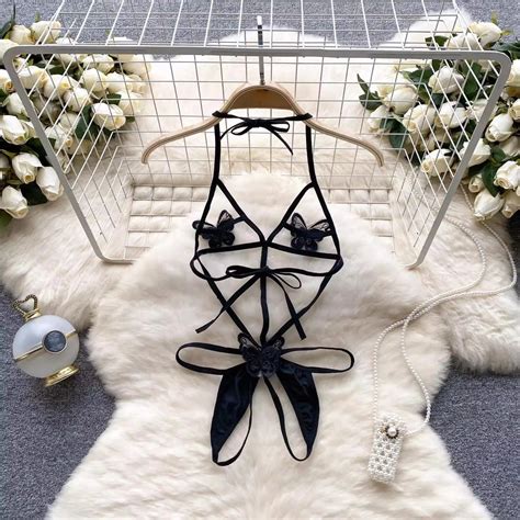 Black Butterfly Cut Out Strappy Lingerie Bodysuit Free From Label