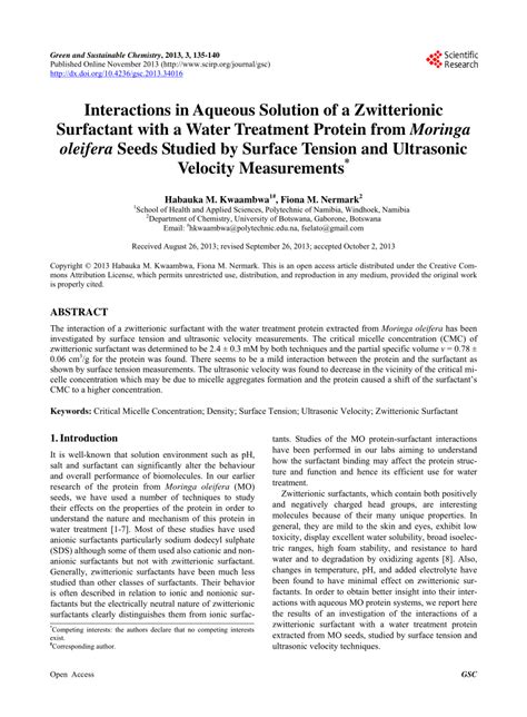 Pdf Interactions In Aqueous Solution Of A Zwitterionic Surfactant