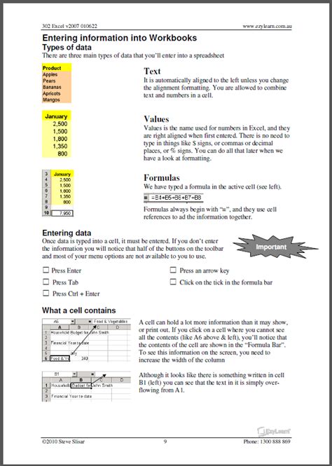 Microsoft Excel Beginners Course 302 Workbook Screen Shot Ezylearn