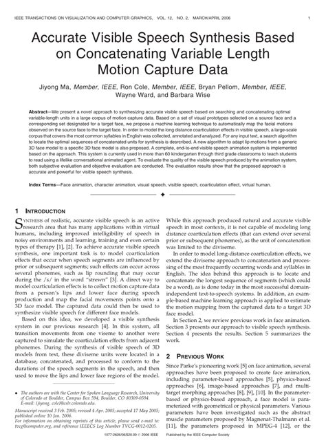 Pdf Accurate Visible Speech Synthesis Based On Concatenating Variable Length Motion Capture Data