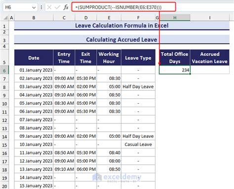 Leave Calculation Formula In Excel 5 Leave Types ExcelDemy
