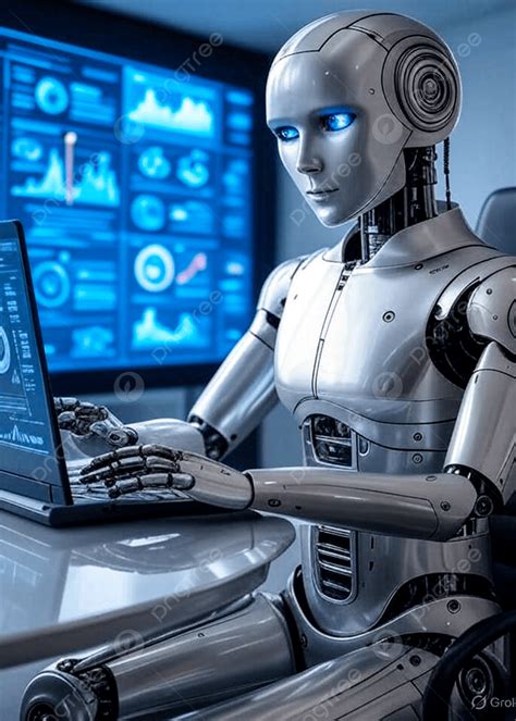 Robot Analyst Using Laptop Background Images Hd Pictures And Wallpaper
