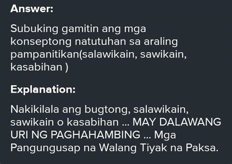 Karagdagang Gawain Panuto Ilahad Ang Iyong Panig Sa Paksa Subuking