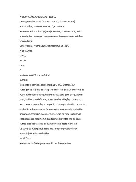 Procuração Ad Judicia Et Extra Pdf