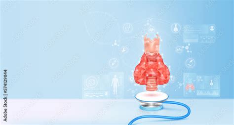 Human Thyroid Gland Float Away From Stethoscope Image Virtual Hologram
