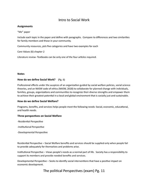 Intro To Social Work Notes Intro To Social Work Assignments “me