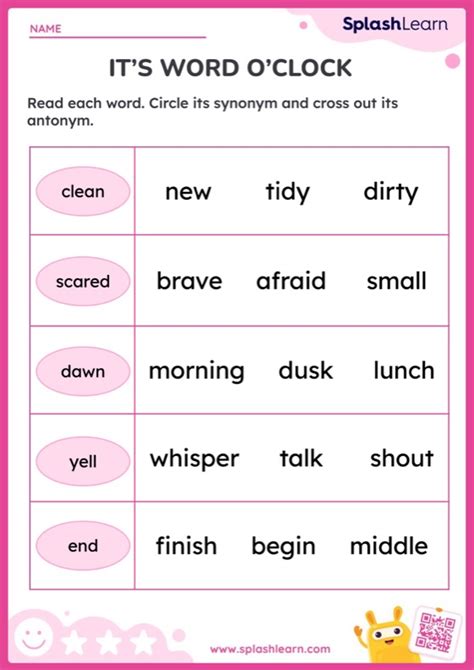 Synonyms Antonyms Worksheet