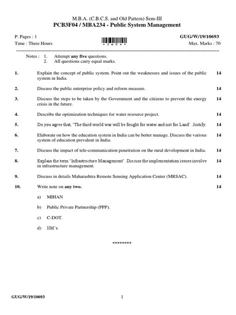 Year M B A C B C S And Old Pattern Sem Iii Subject Pcb3f04