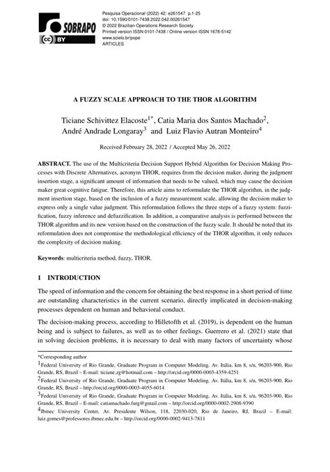 pdf a fuzzy scale approach to the thor algorithm