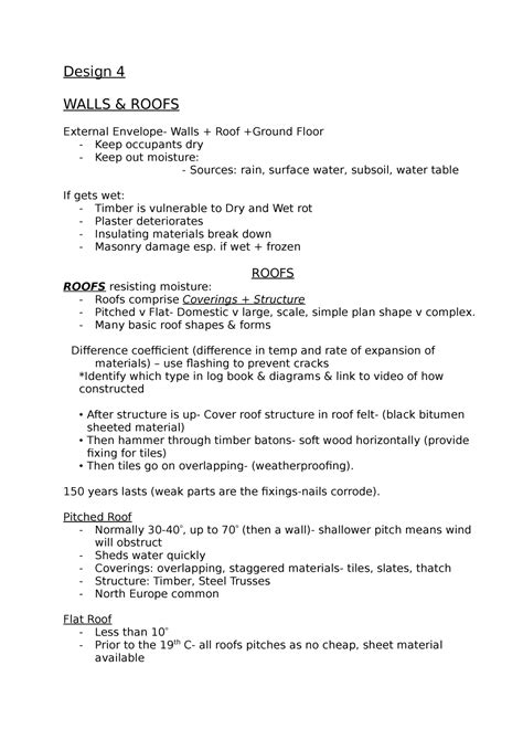 Design Lecture Notes Design Walls Roofs External Envelope Walls Roof Studocu