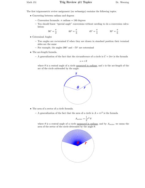 Trig Rev 1 Trigonometry Review Math 151 Trig Review 1 Topics Dr