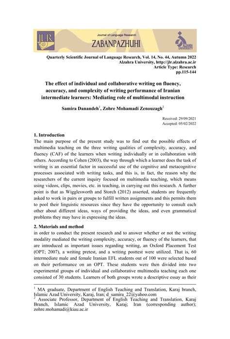 Pdf The Effect Of Individual And Collaborative Writing On Fluency Accuracy And Complexity Of