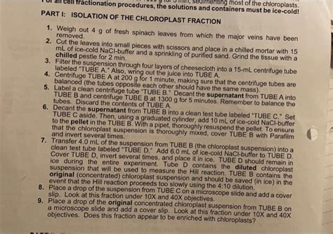 Solved Part I Isolation Of The Chloroplast Fraction 1