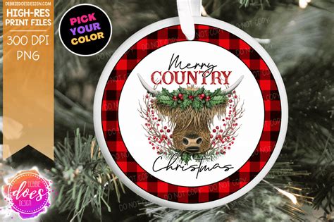 Highland Cow Wreath With Plaid Frame Ornament Design Choose Your