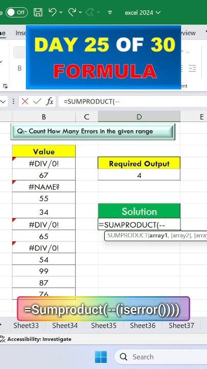 Excel Hack Quickly Count Errors With Sumproduct Exceltips Youtube