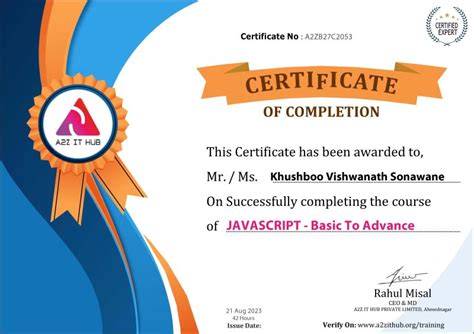 Khushboo Sonawane On Linkedin Javascript Basic To Advance Course Completed Successfully