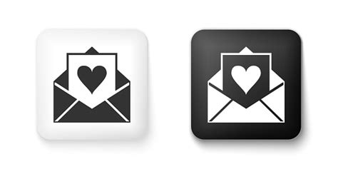 흰색 배경에 고립 된 발렌타인 하트 아이콘과 흑백 봉투 편지 사랑과 로맨스 정사각형 버튼입니다 벡터 2월에 대한 스톡 벡터 아트 및 기타 이미지 Istock