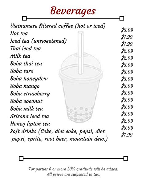 Menu At Pho Kapaa Restaurant Kapaa