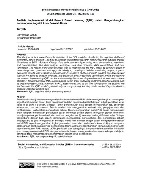 PDF Analisis Implementasi Model Project Based Learning PjBL Dalam Mengembangkan Kemampuan