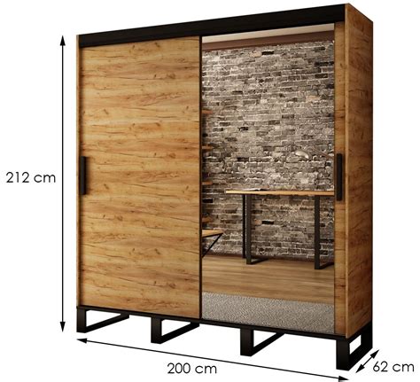 Ormar Loft 2 Vrata 200 5x62x212 Cm Zlatni Hrast Ogledalo Emmezeta
