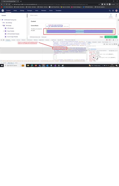 Add Component Button Cant Be Located Using Umbraco And Getting