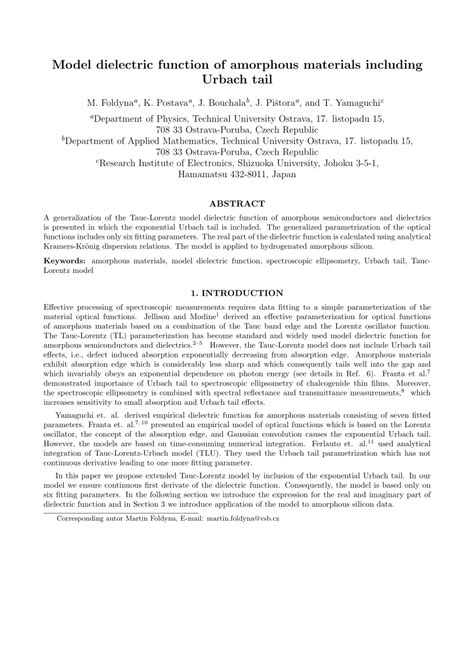 Pdf Model Dielectric Function Of Amorphous Materials Including Urbach