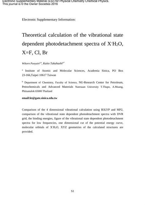 Pdf Theoretical Calculation Of The Vibrational State Dependent