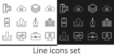 달러 의료 병원 건물 레이어 업로드 스마트 폰 다운로드 Nfc 지불 만년필 펜촉 및 클라우드 업로드 아이콘으로 라인 모니터를