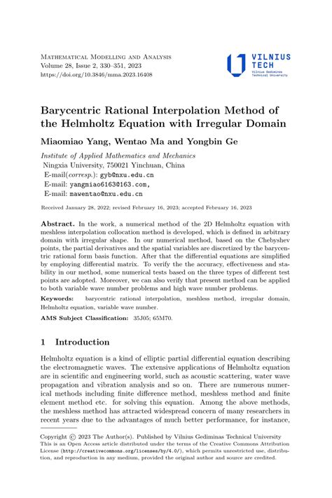 pdf barycentric rational interpolation method of the helmholtz