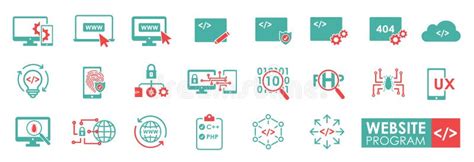 Set Of Website Program Solid Icon Simple Style Stock Vector