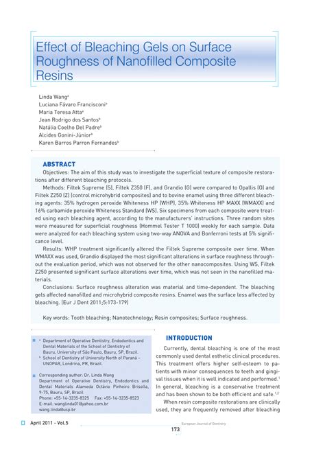 Pdf Effect Of Bleaching Gels On Surface Roughness Of Nanofilled Composite Resins