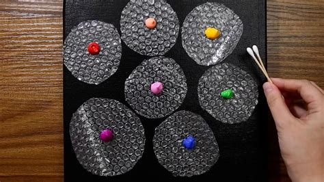 آموزش نقاشی تابلو عاشقانه و رویایی با پلاستیک حبابدار و گوش پاک کن