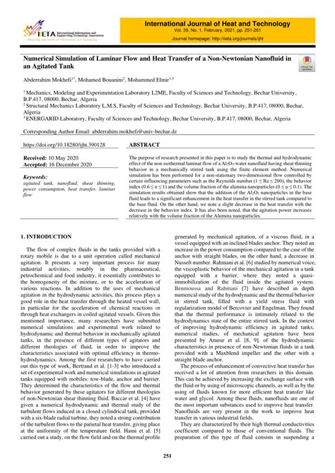 pdf numerical simulation of laminar flow and heat transfer of a non