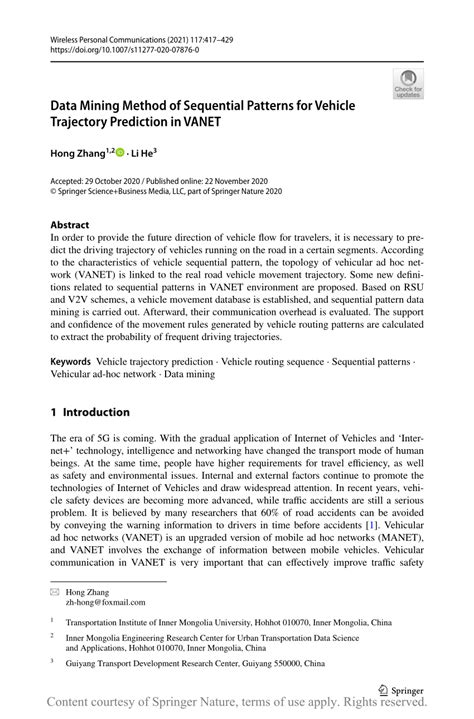 Data Mining Method Of Sequential Patterns For Vehicle Trajectory Prediction In Vanet