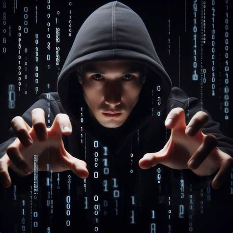 Premium Ai Image Male Hacker Cracking The Binary Code On Black