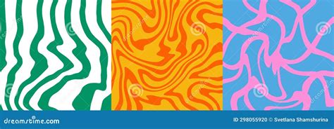 Wavy Trippy Pattern In Psychedelic Retro Style Abstract Vector Swirl