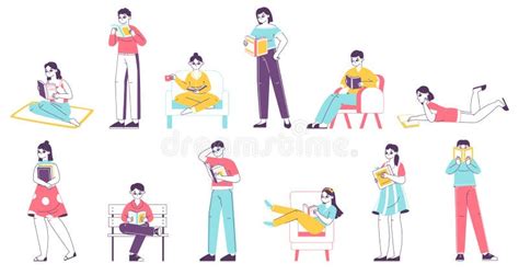 Reading People Book Lovers And Literature Fans Man And Woman Read