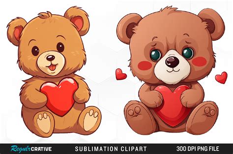 Watercolor Valentines Teddy Bear Clipart Graphic By Regulrcrative