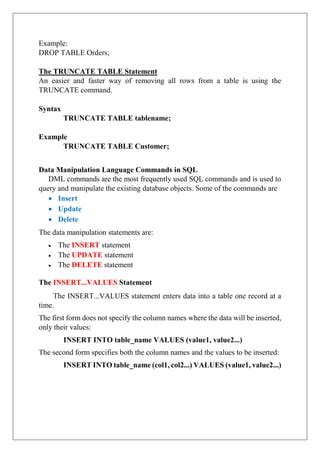 Unit Sql Fundamentals Docx Sql Commands Used To Create Table Insert