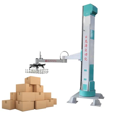 single column robotic palletizer for automated box and bag handling