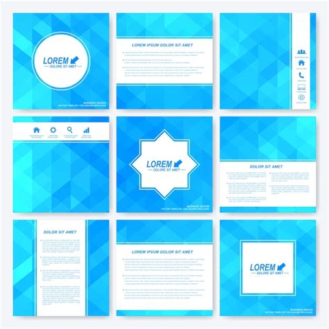 파란색 사각형 템플릿 브로셔를 설정합니다 프리미엄 벡터