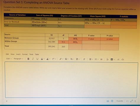 Solved Question Set Completing An ANOVA Source Table Complete The ANOVA Course Hero