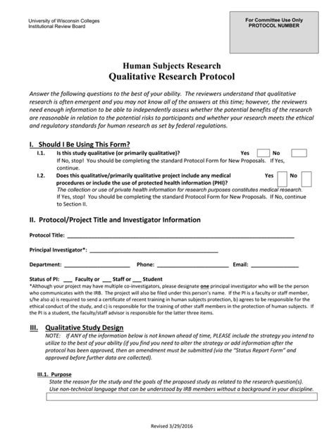 Qualitative Research Protocol Human Subjects Research