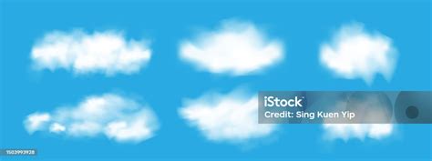 투명한 배경에 사실적인 고립된 구름 현실적으로 고립된 솜털 구름의 벡터 세트 다양한 유형의 권운과 적운 구름의 그림 벡터 권운에 대한 스톡 벡터 아트 및 기타 이미지