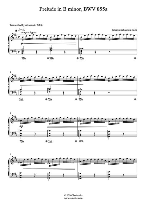Piano Sheet Music Prelude In B Minor Bwv 855a Bach