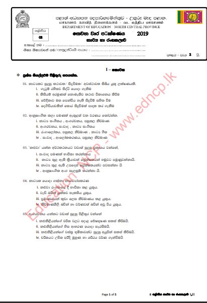 Grade 08 Drama 3rd Term Test Paper 2019 Sinhala Medium North Central