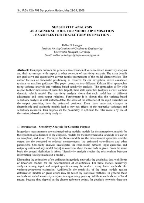 Pdf Sensitivity Analysis As A General Tool For Model Optimisation